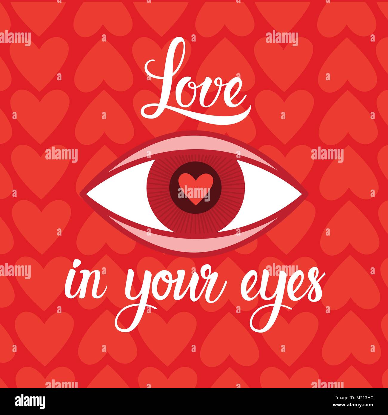 Love In Eyes Heart Shape Red Background For Valentines Day Retro Card ...
