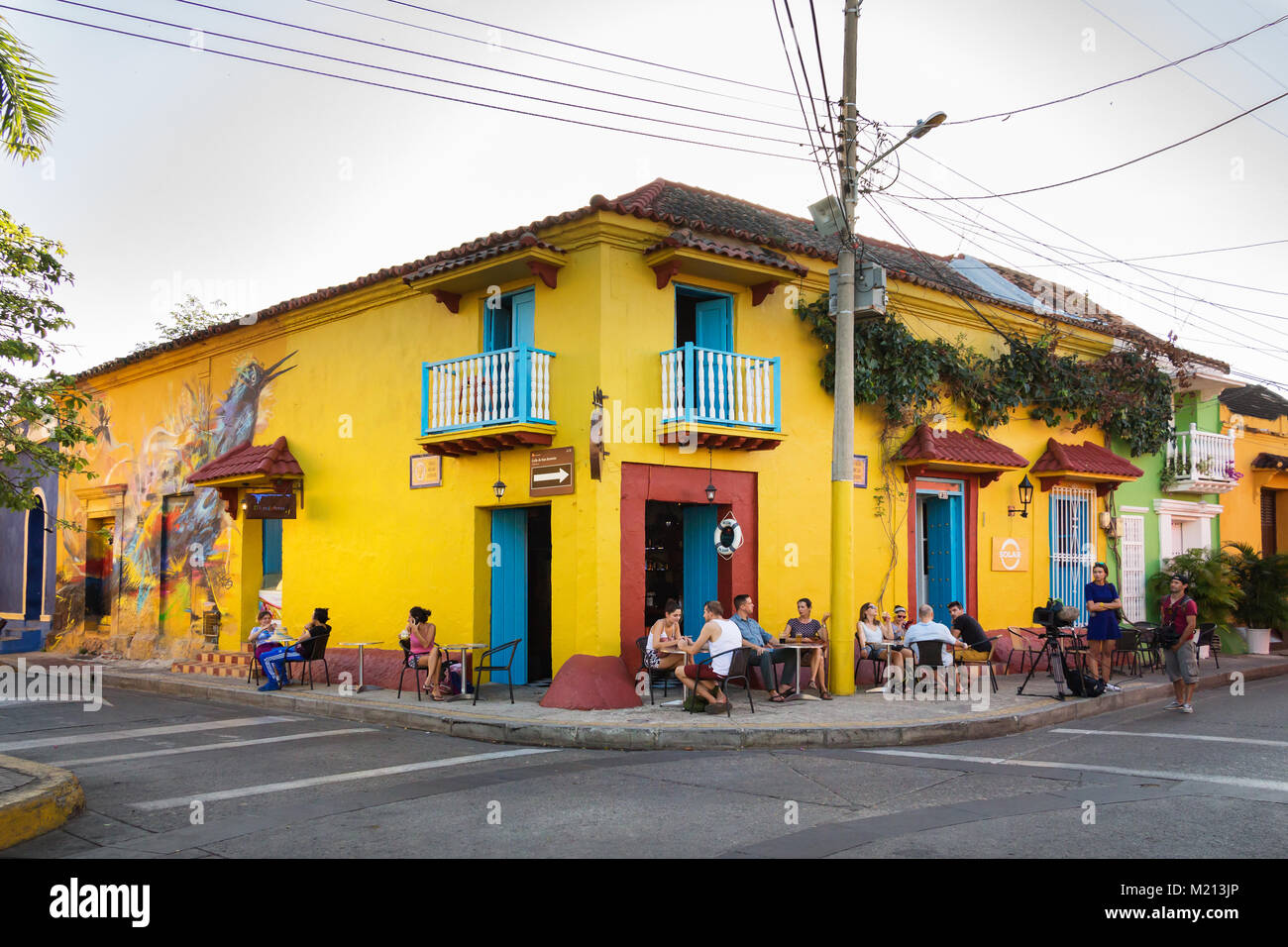 Cartagena, Colombia - January 23th, 2018: People sitting at the Solar ...