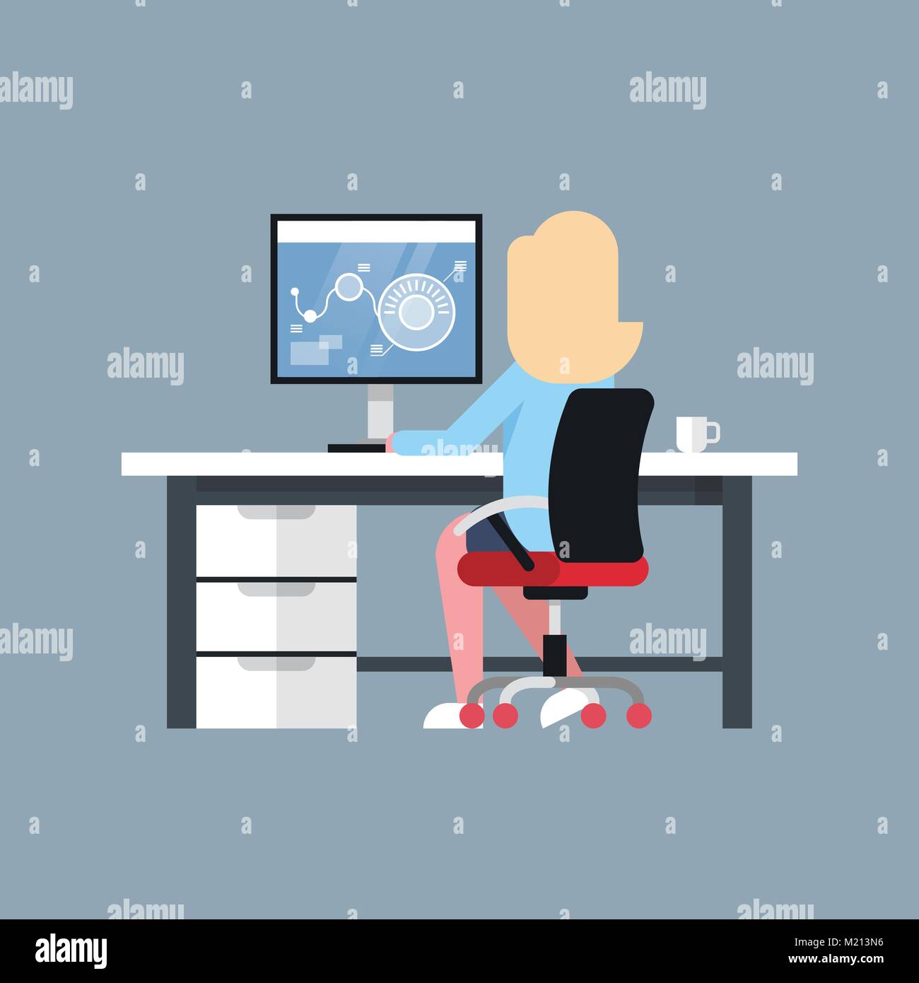 Cartoon Girl Sitting Desk Working Stock Photos & Cartoon Girl Sitting ...