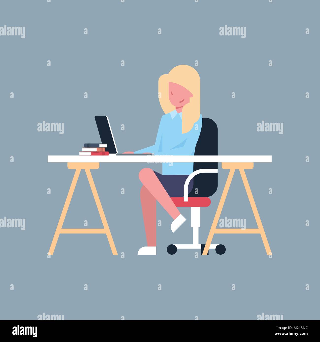 Business Woman Sit At Office Desk Working On Laptop Computer Female ...