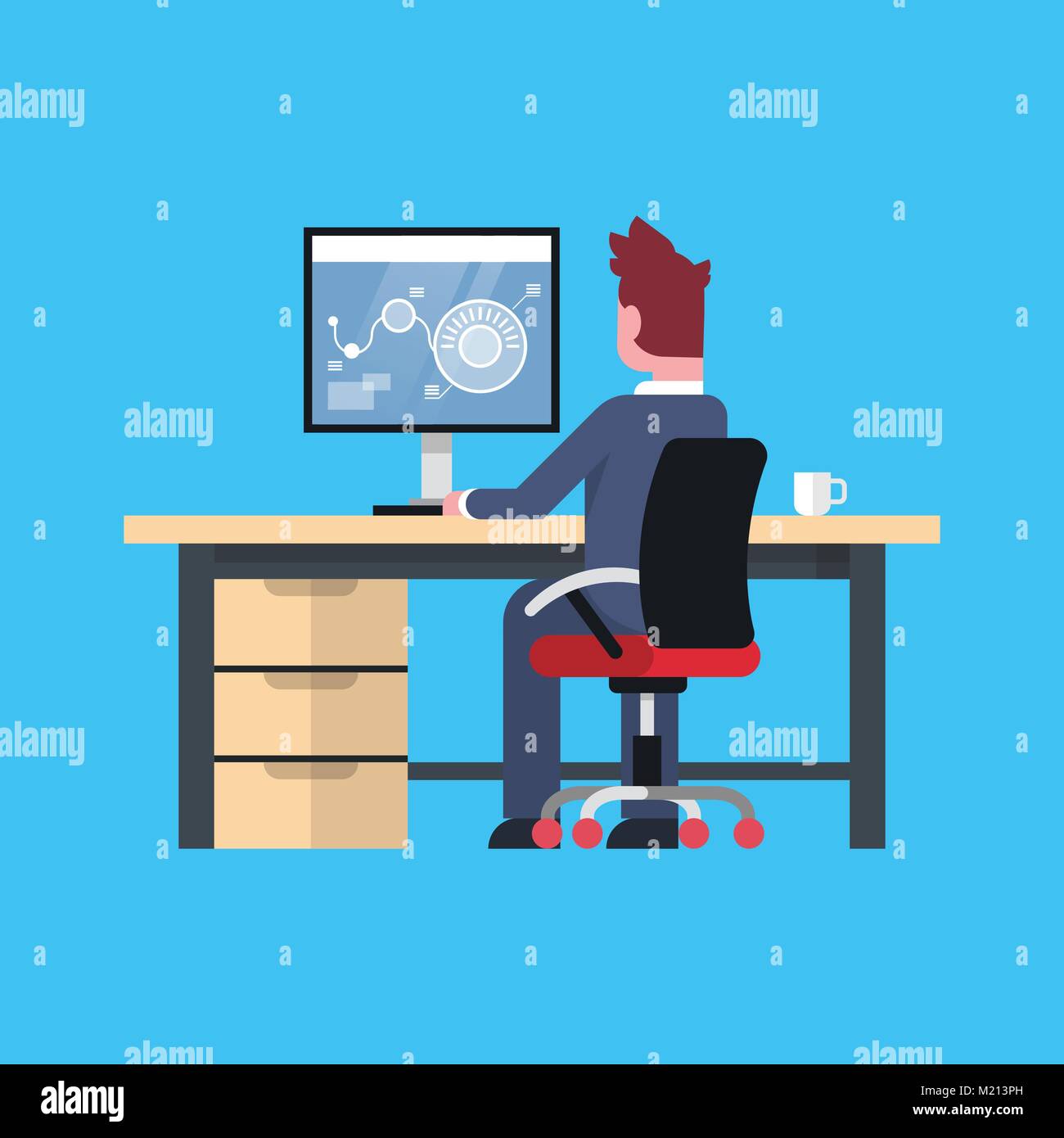 Man sitting desk full view Stock Vector Images - Alamy