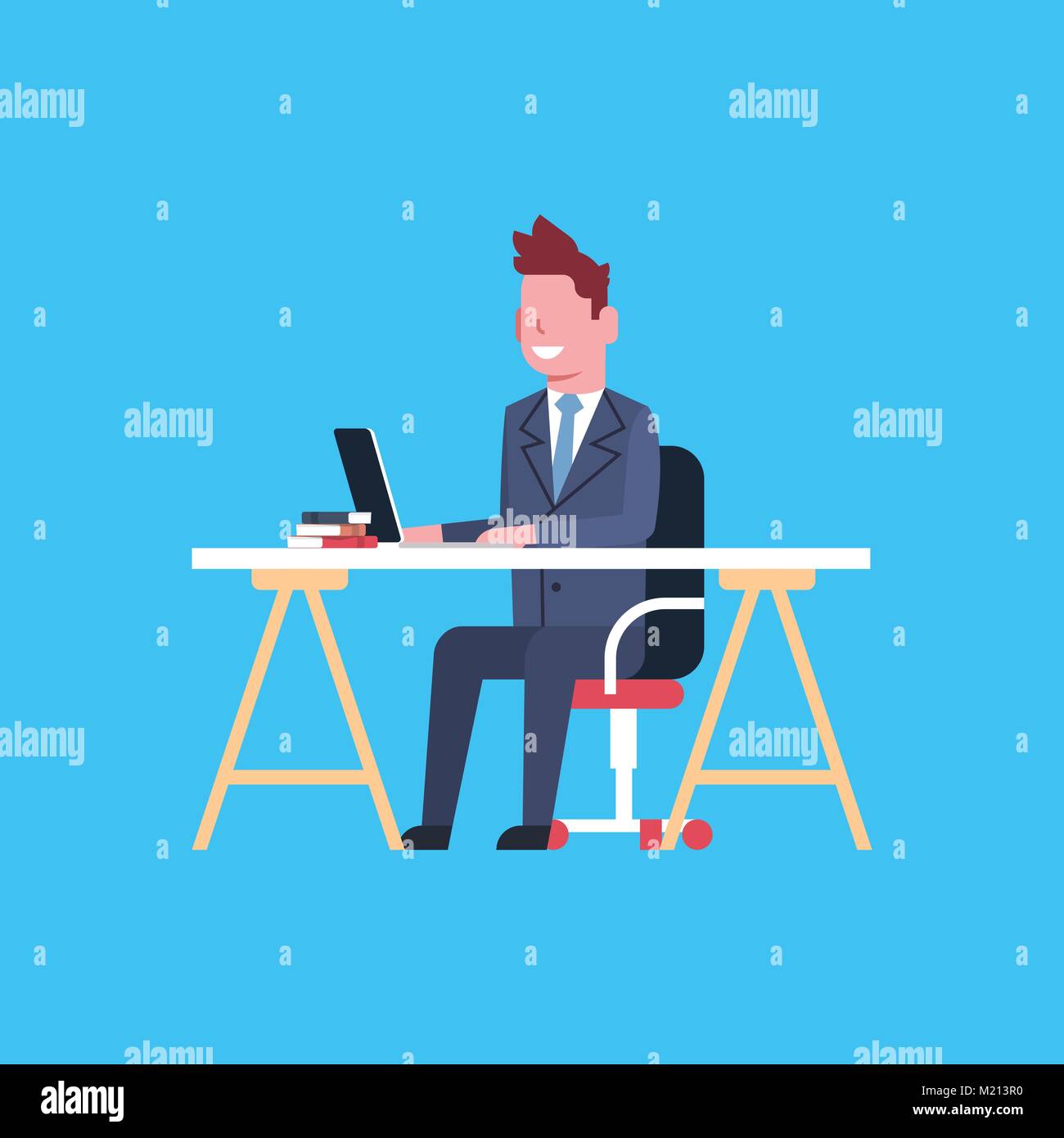 Business Man Sit At Office Desk Working On Laptop Computer Male ...