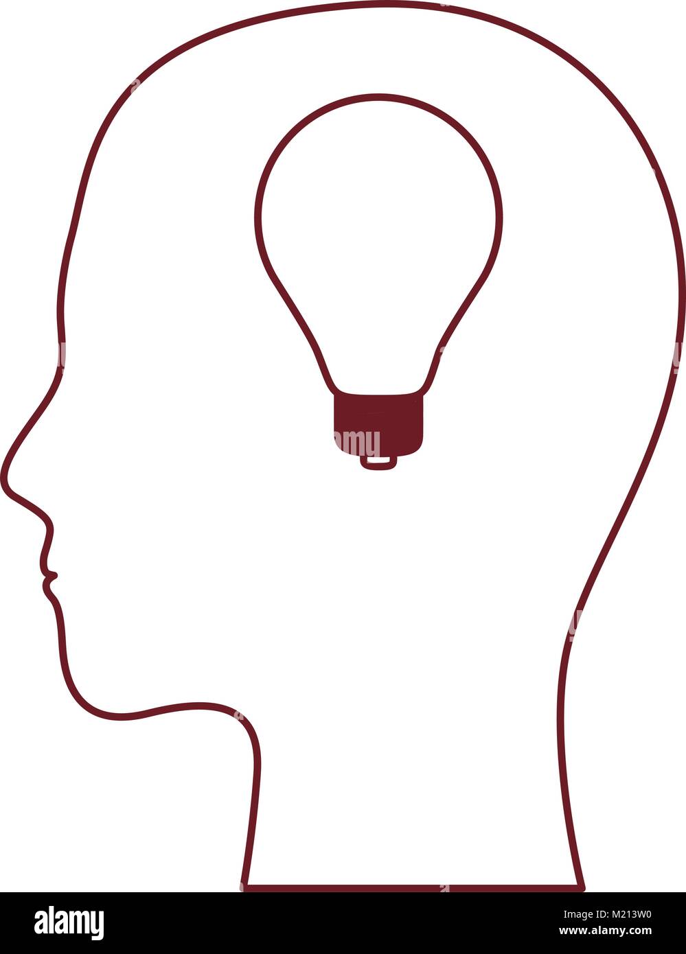 human face brown silhouette with light bulb inside in dark red contour ...