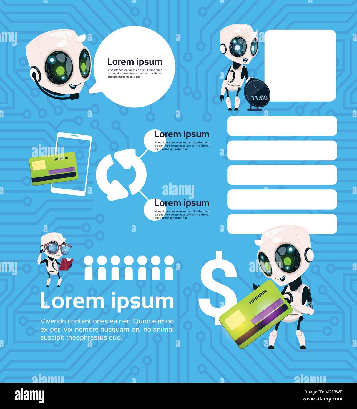 Set of Modern Robot Technology Chatbots Service On Blue Background With ...