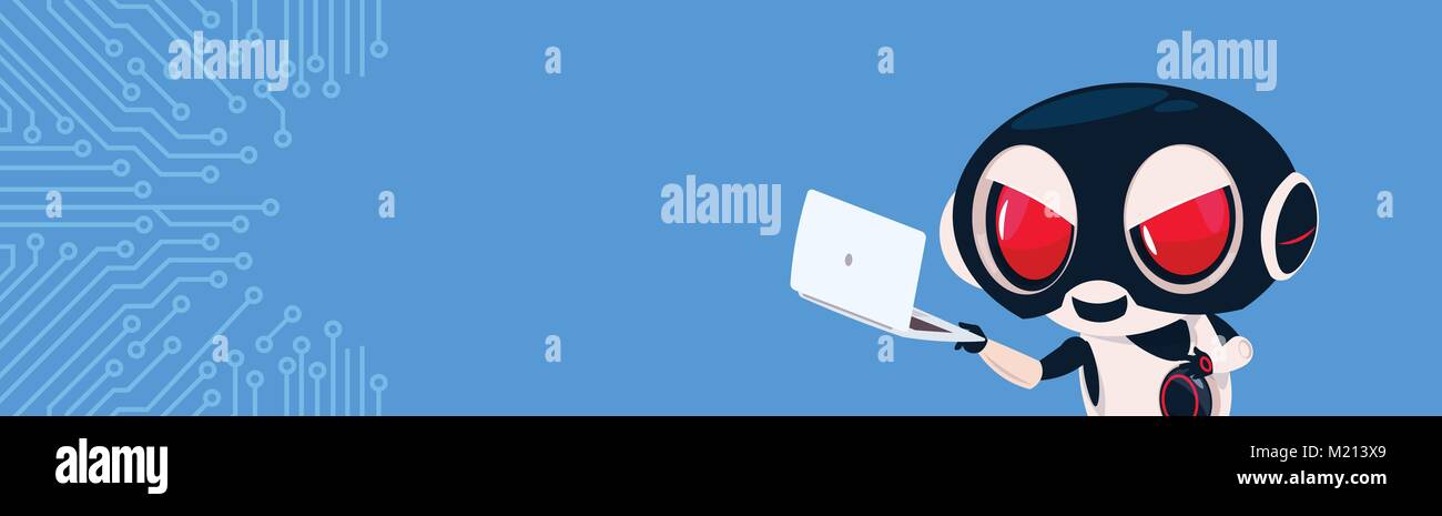 Robot In Black Mask Hacking Laptop Computer Hacker Over Circuit Background With Copy Space Stock ...