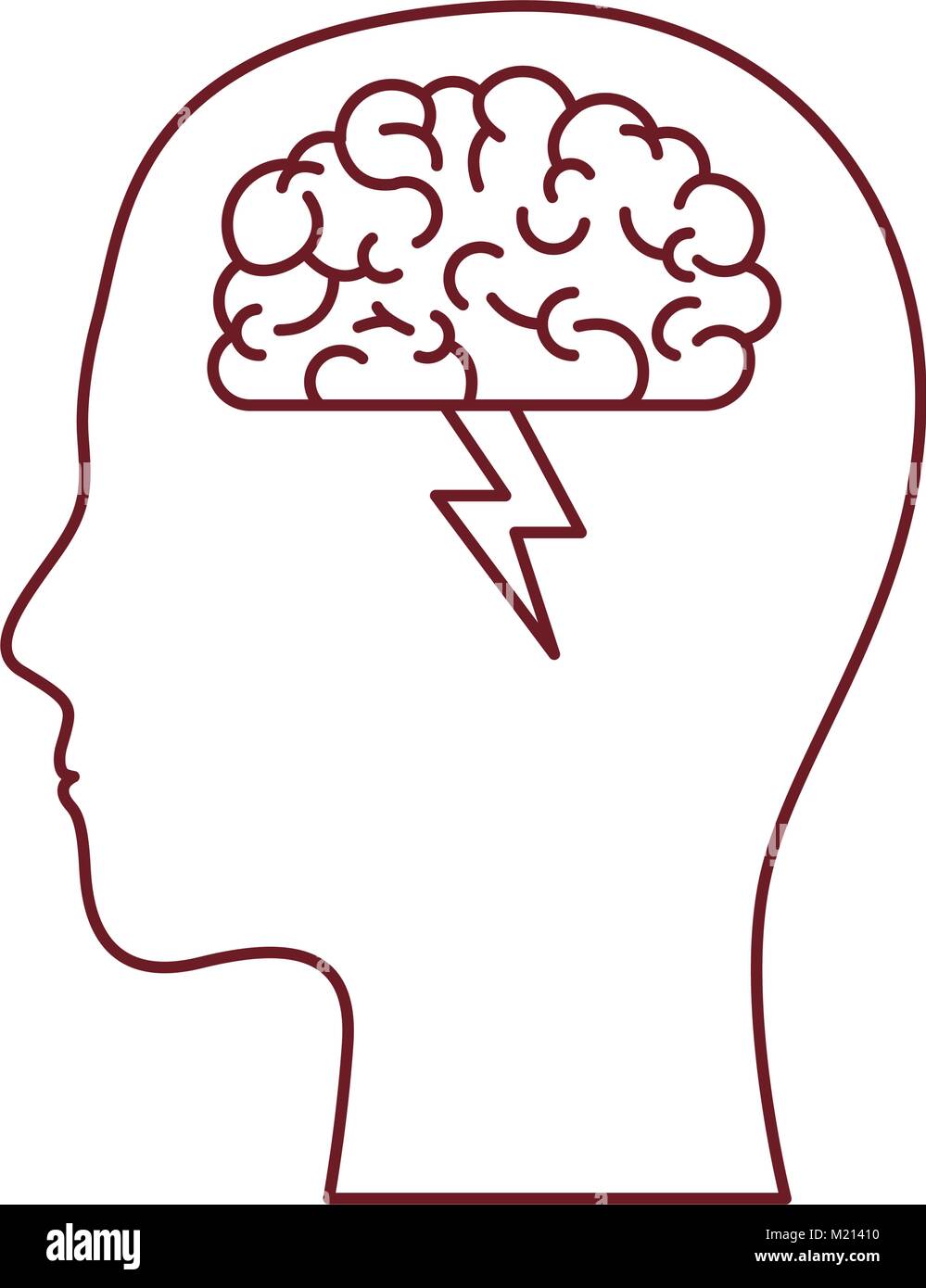 human face silhouette with brain with ray in dark red contour Stock ...