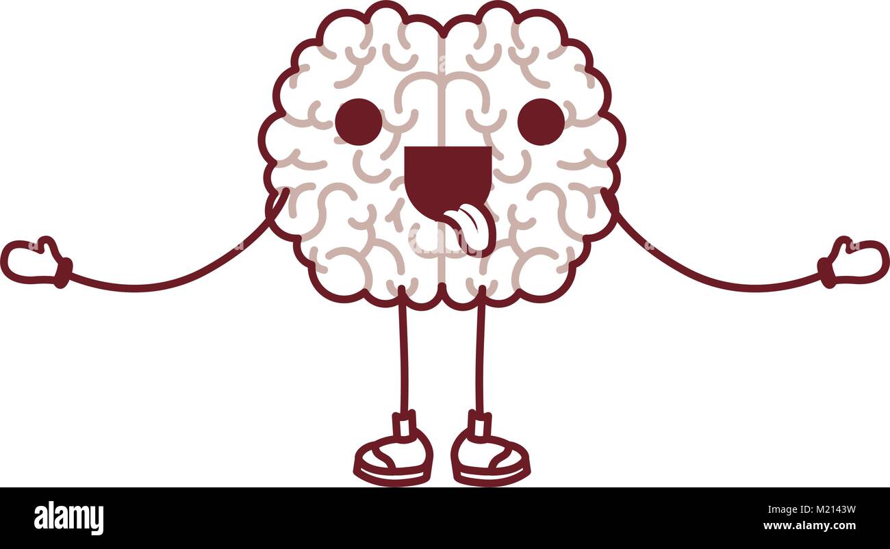 brain cartoon in standing position with open arms and funny expression ...