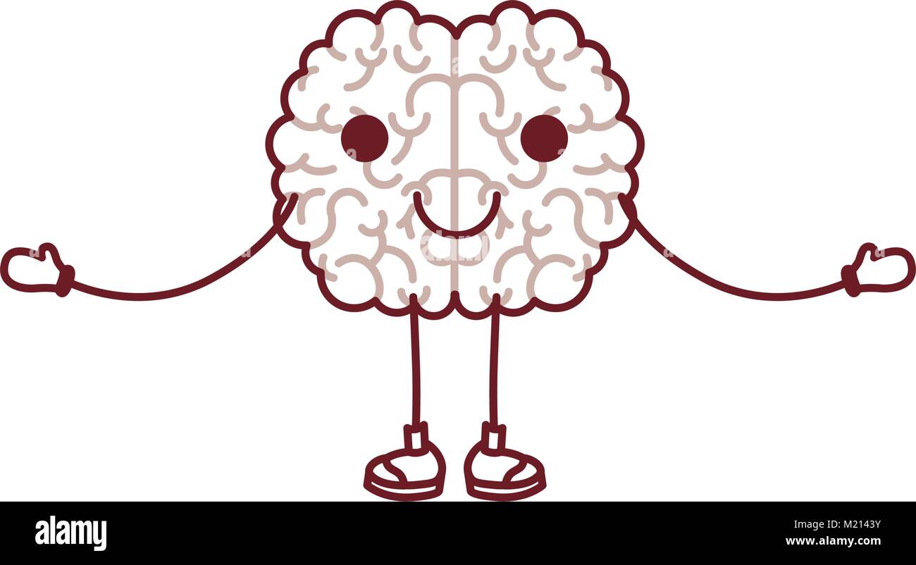 brain cartoon in standing position with open arms and calm expression ...