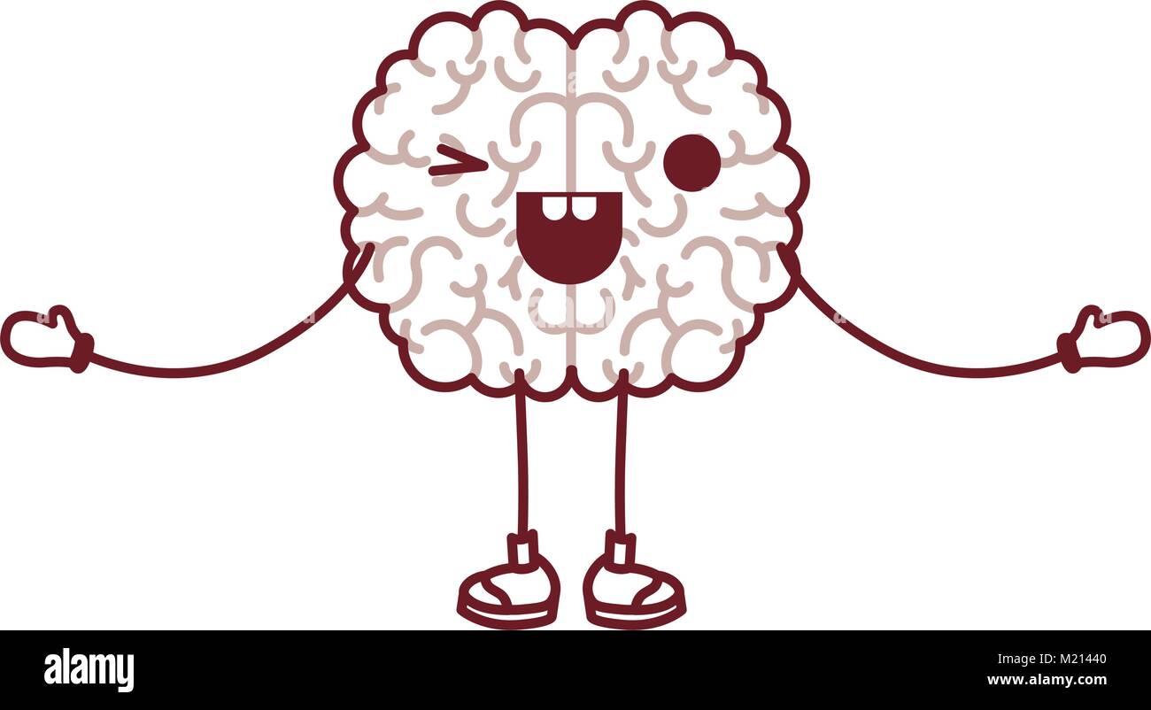 brain cartoon in standing position with open arms and eye wink ...