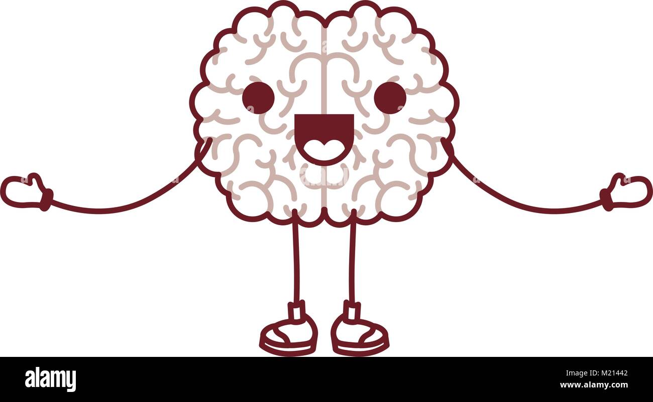 brain cartoon in standing position with open arms and cheerful ...