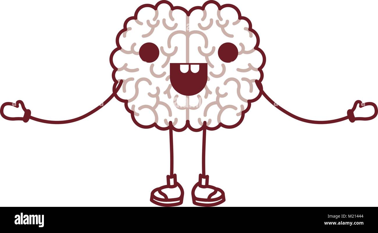 brain cartoon in standing position with open arms and happy expression ...