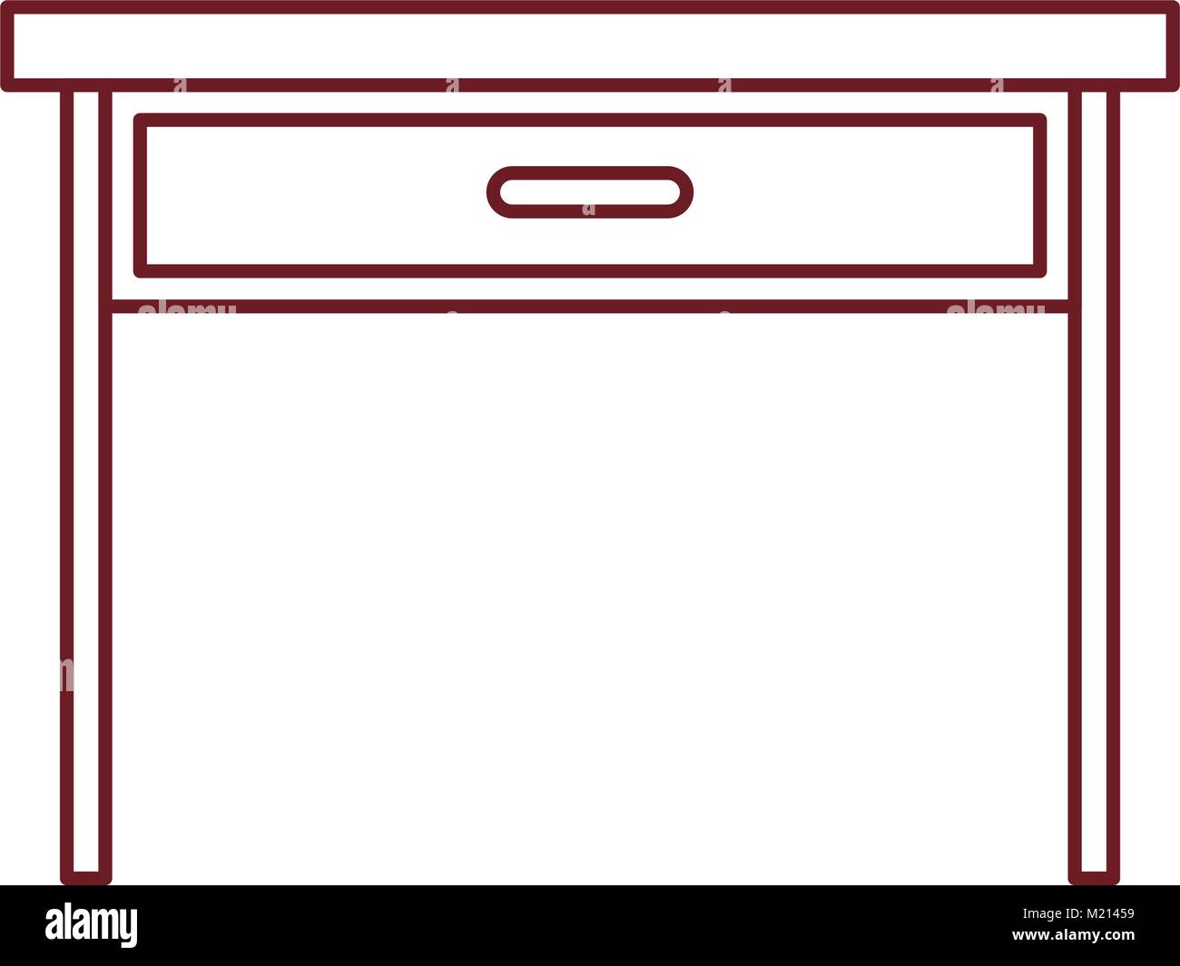 wooden desk of one drawer in thin dark red contour Stock Vector Image ...