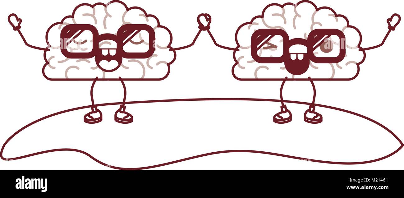 cartoon brains couple and both with glasses and holding hands with ...