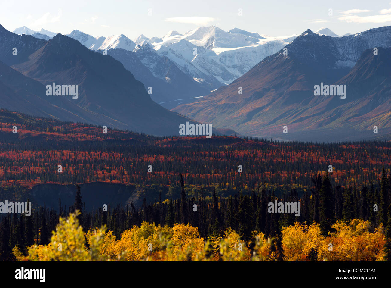 Mountain pass into the Denali Range outback Alaska fall season Stock ...