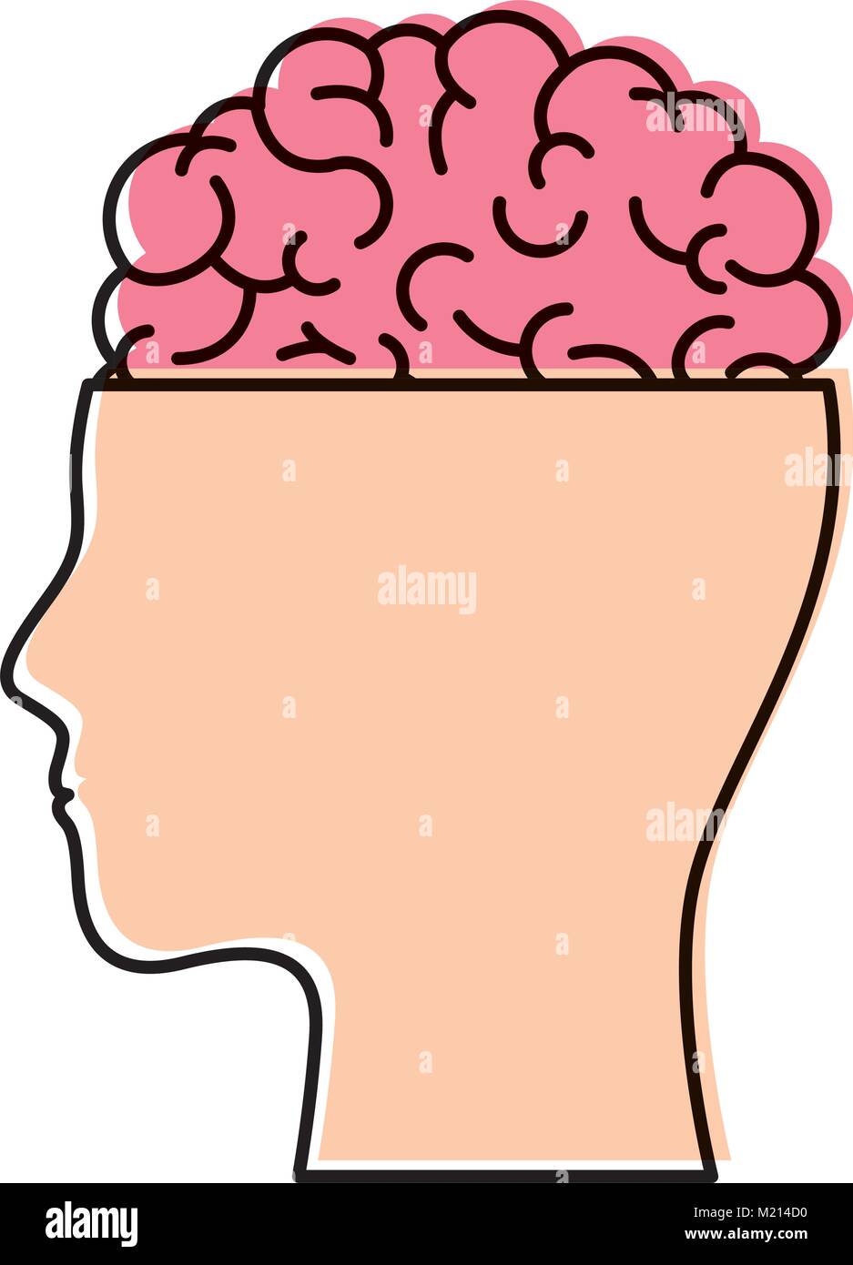 human face silhouette with brain exposed in watercolor silhouette Stock ...