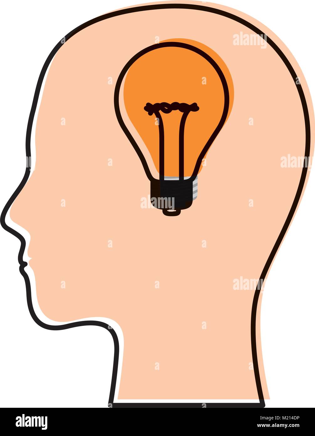 human face silhouette with light bulb inside in watercolor silhouette ...