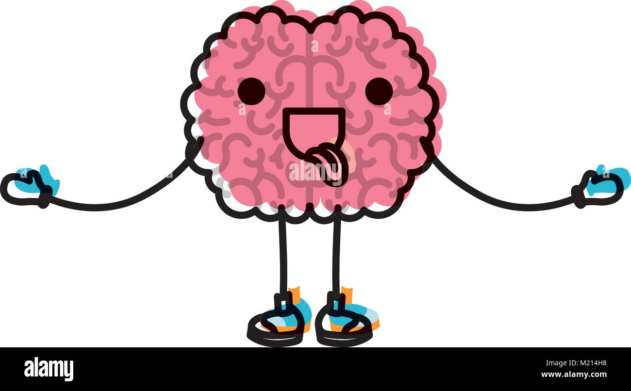 brain cartoon in standing position with open arms and funny expression ...