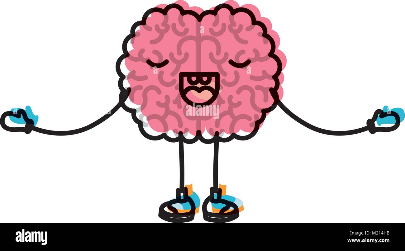 brain cartoon in standing position with open arms and concentrated ...