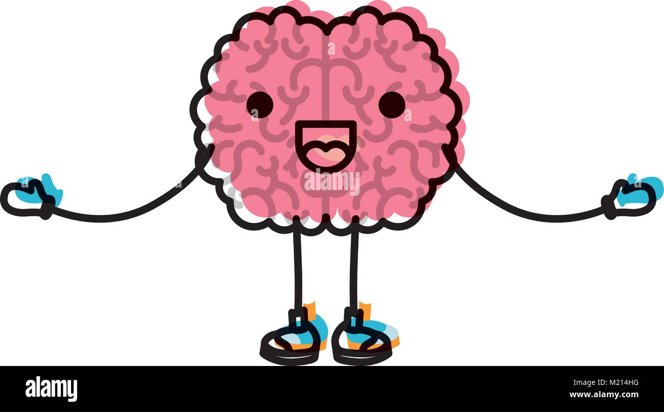 brain cartoon in standing position with open arms and cheerful ...