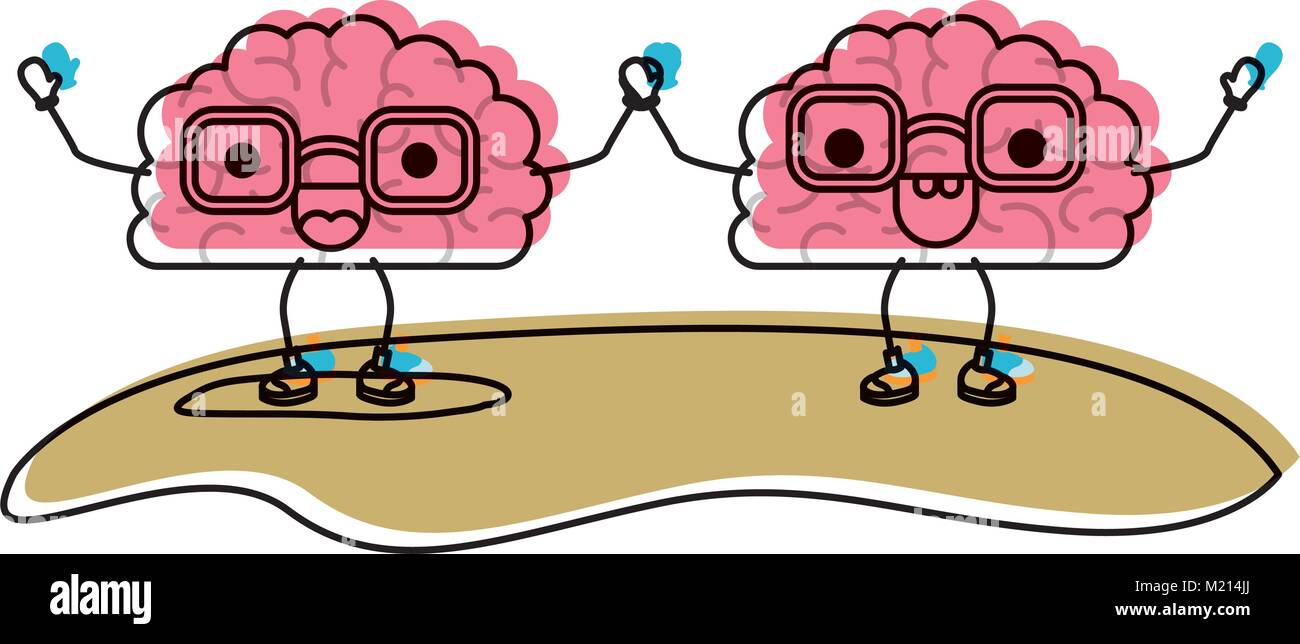 cartoon brains couple and both with glasses and holding hands with ...