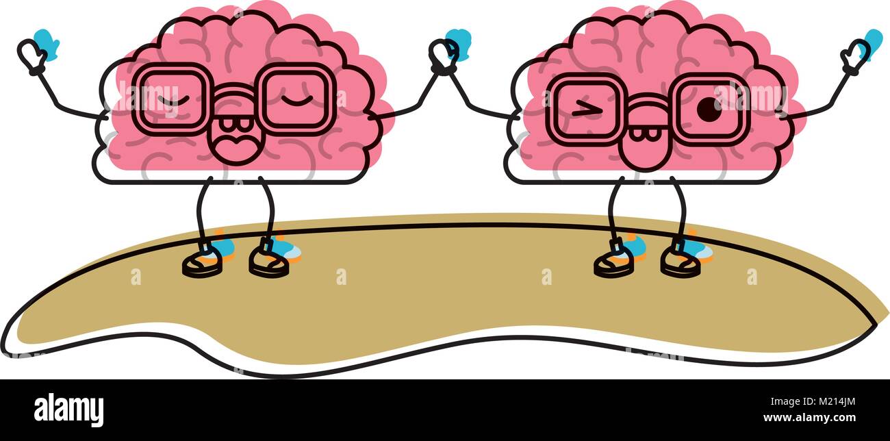 cartoon brains couple and both with glasses and holding hands with ...