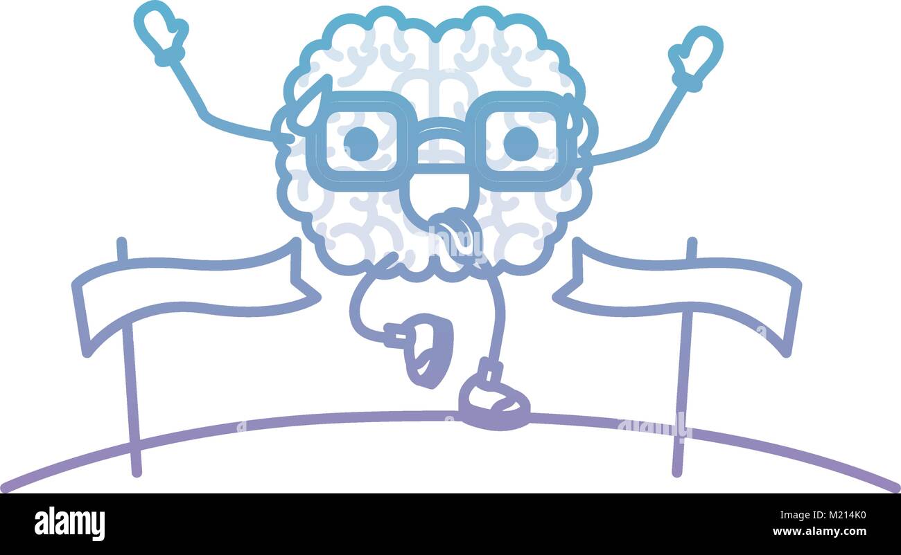 brain cartoon with glasses running and passing the finish line with ...