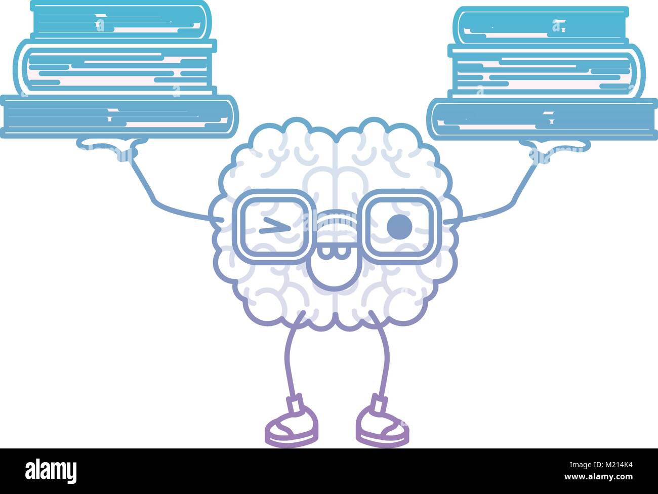 cartoon brain with glasses train the brain for knowledge with eye wink ...