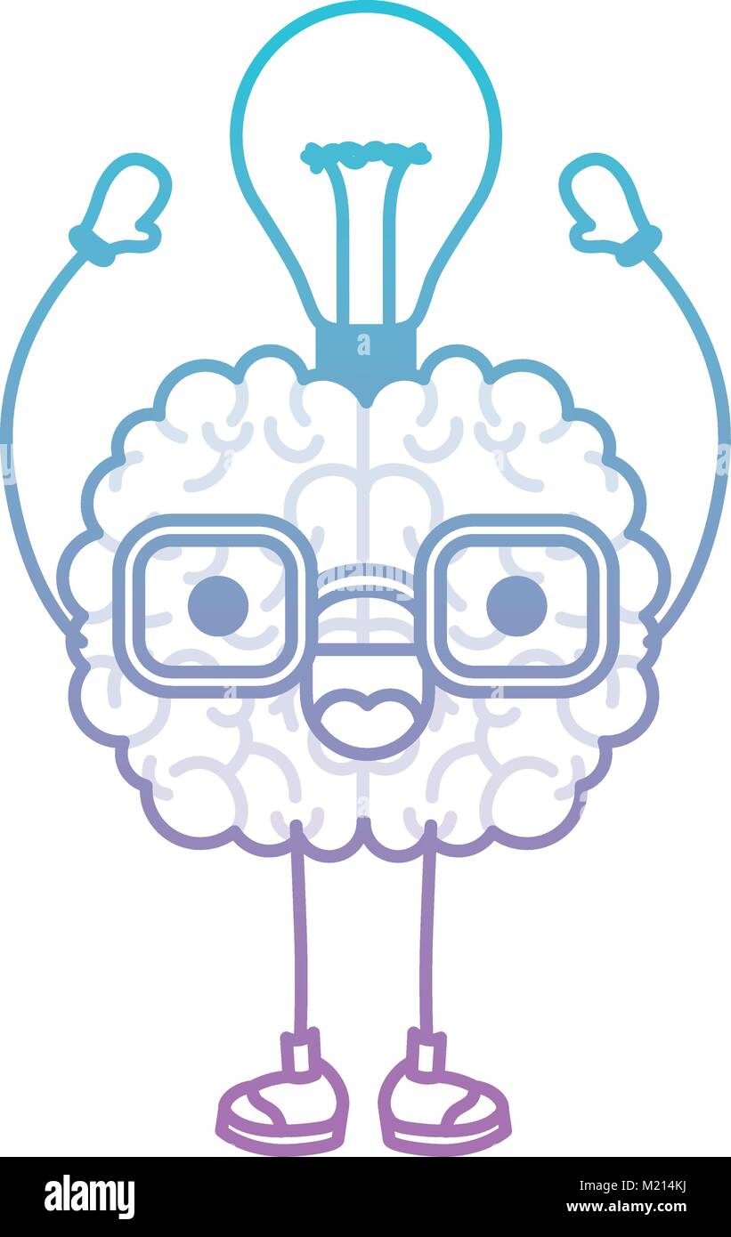 brain cartoon with glasses and light bulb on top with smiling ...