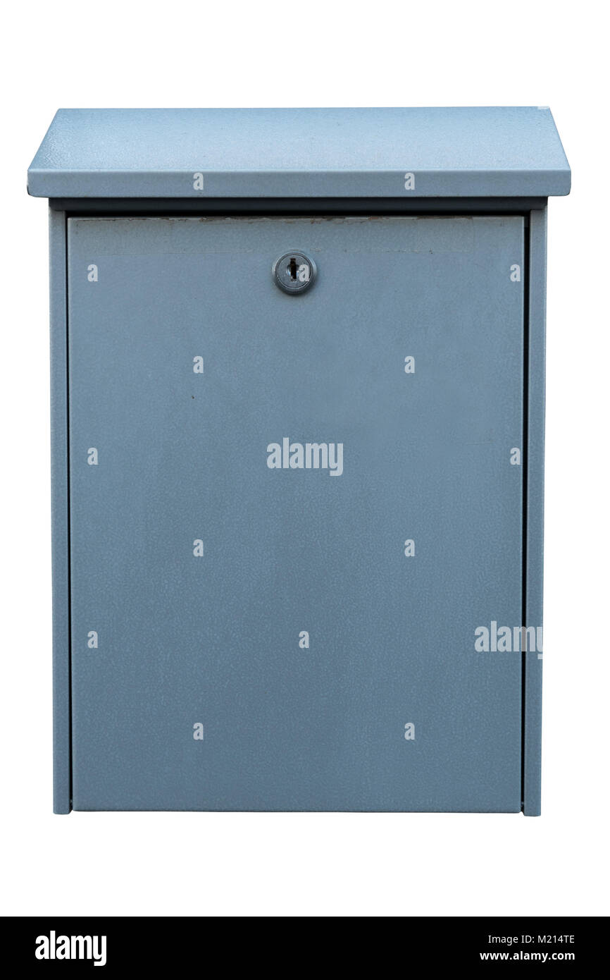 Grey metal outdoor mailbox isolated on a white background. Path saved ...