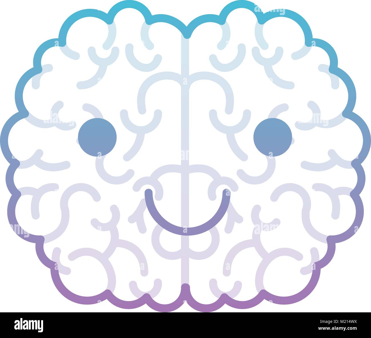 brain character with calm expression in degraded blue to purple color ...