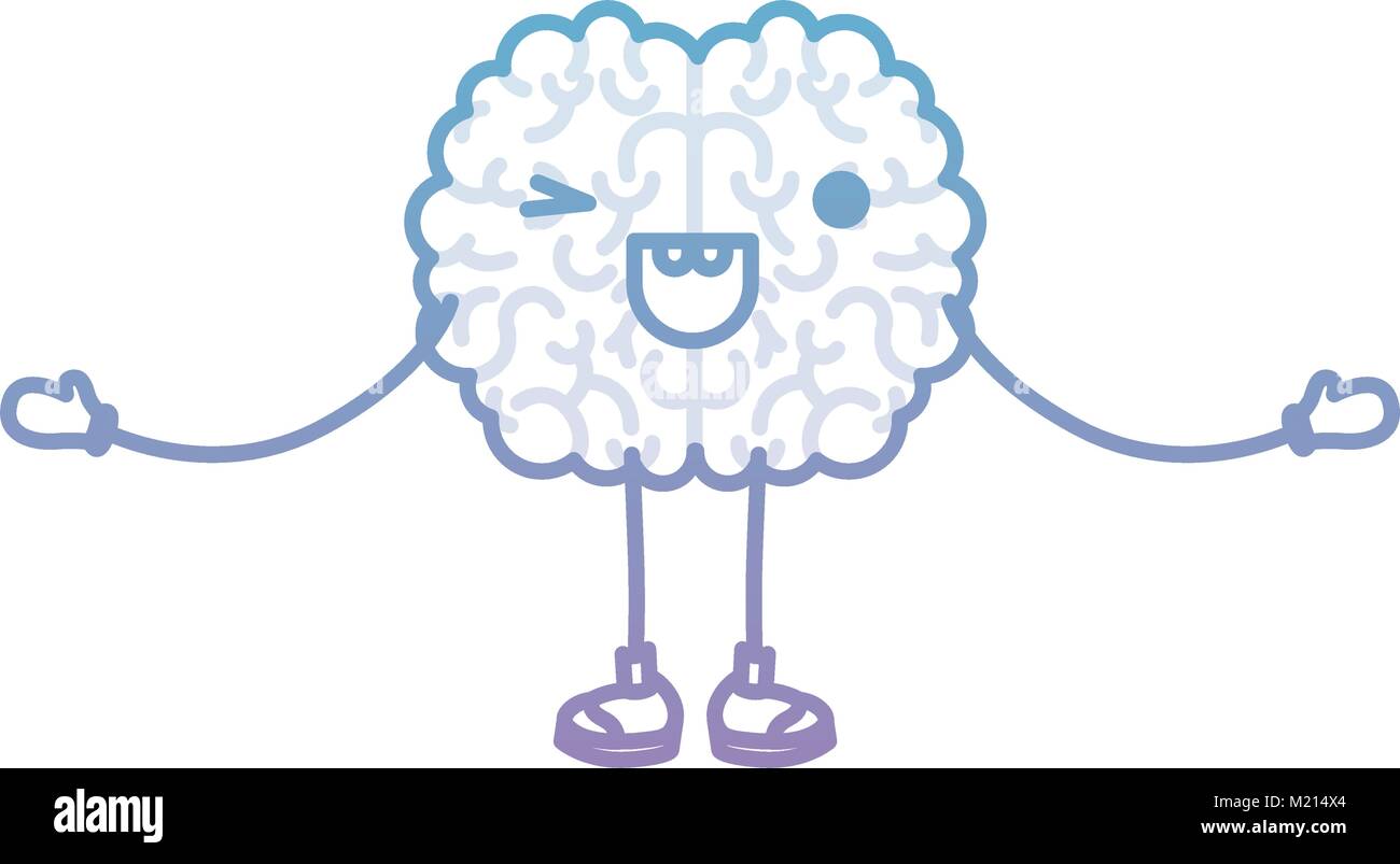 brain cartoon in standing position with open arms and eye wink ...