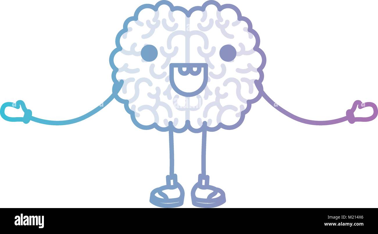 brain cartoon in standing position with open arms and happy expression ...