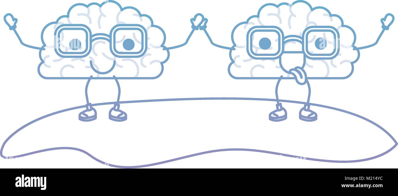 cartoon brains couple and both with glasses and holding hands with calm ...