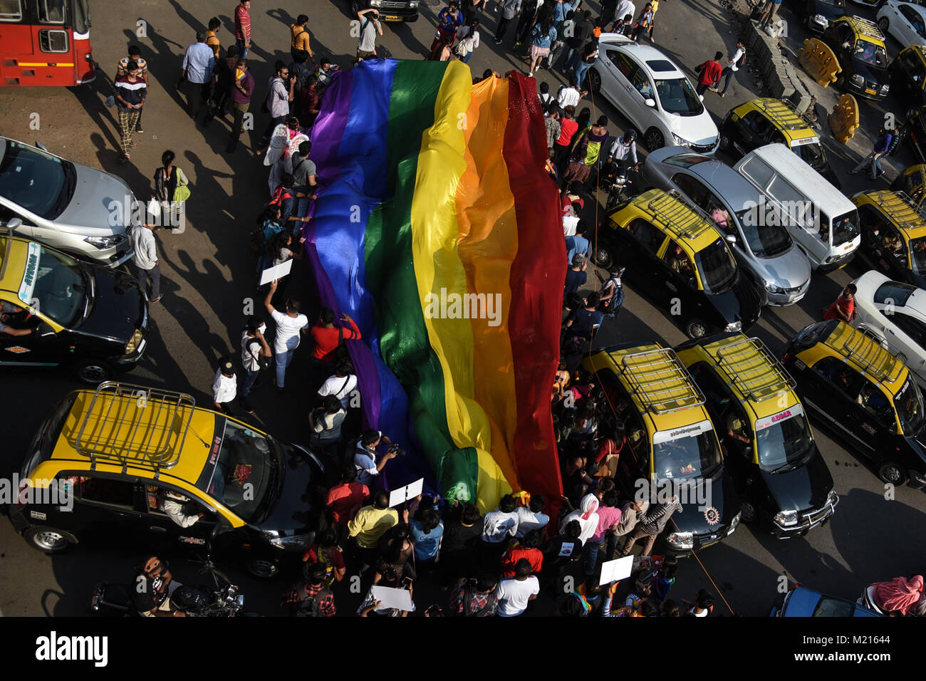 Mumbai, India. 3rd Feb, 2018. Participants greet each other during a ...