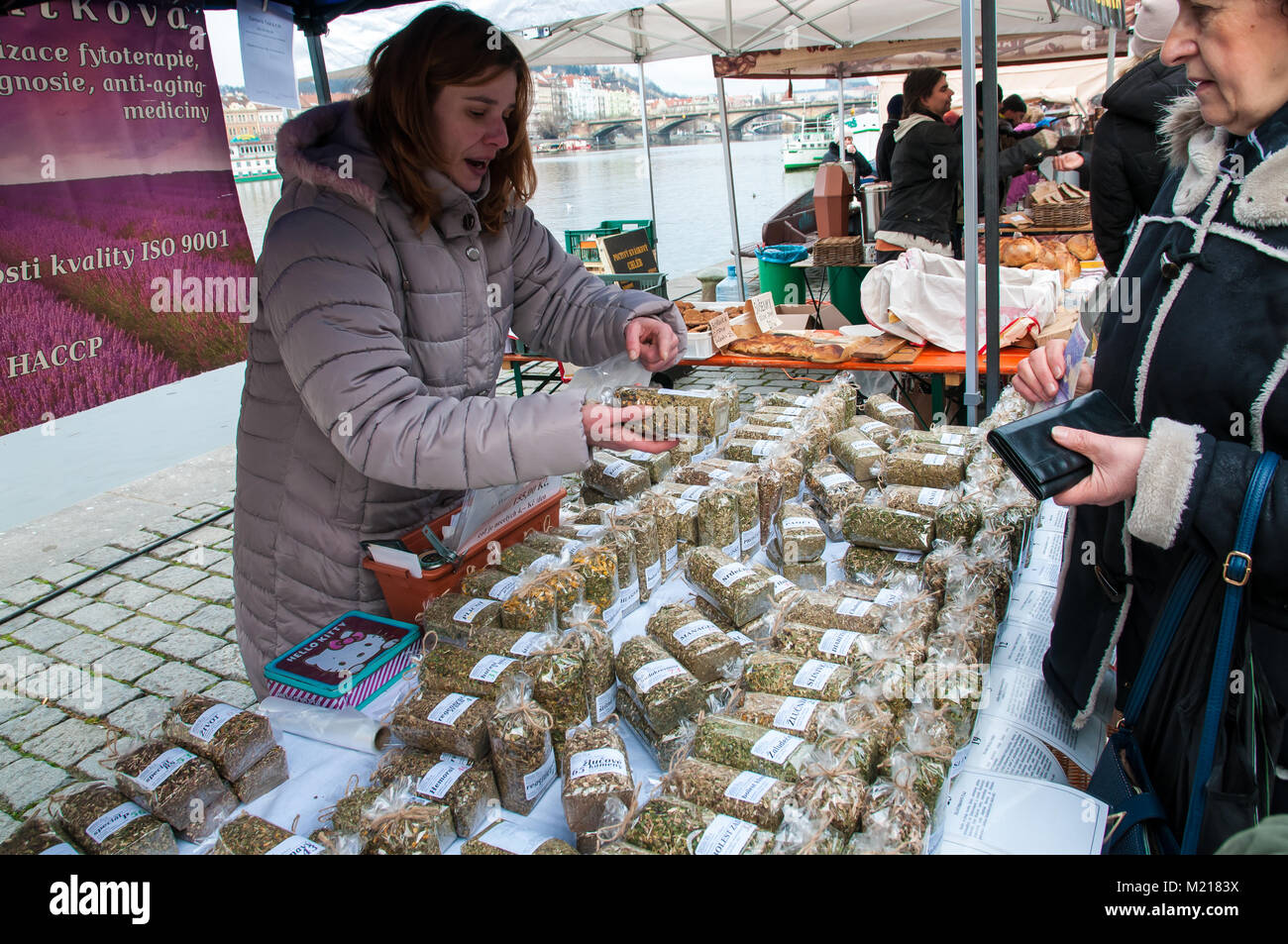 Farmers in the market in the center of Prague, Czech Republic, 3 ...