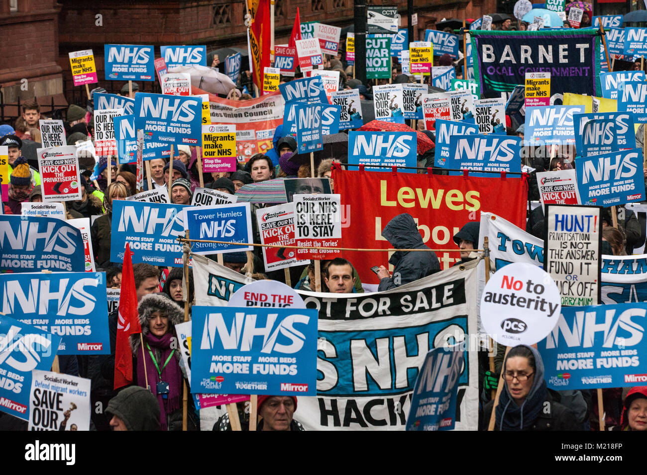 London, UK. 3rd February, 2018. Supporters of the NHS take part in an ...