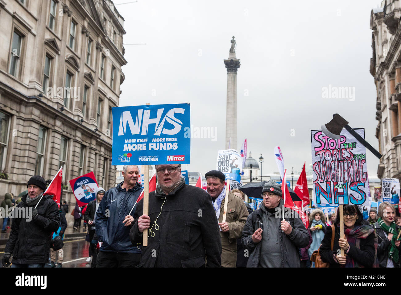 London, UK. 3rd February, 2018. Supporters of the NHS take part in an ...