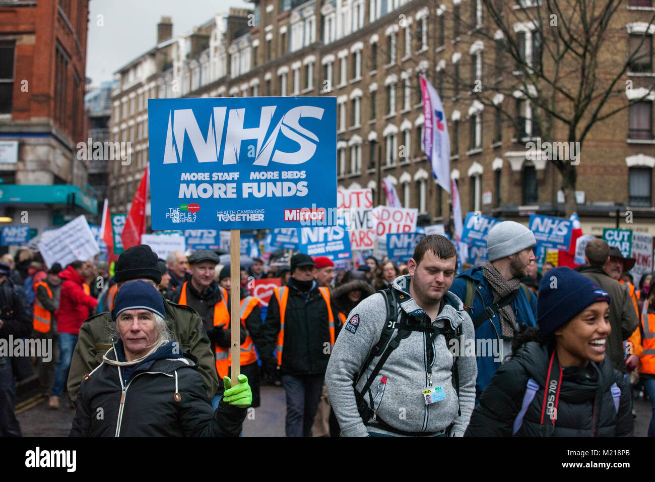 London, UK. 3rd February, 2018. Supporters of the NHS take part in an ...