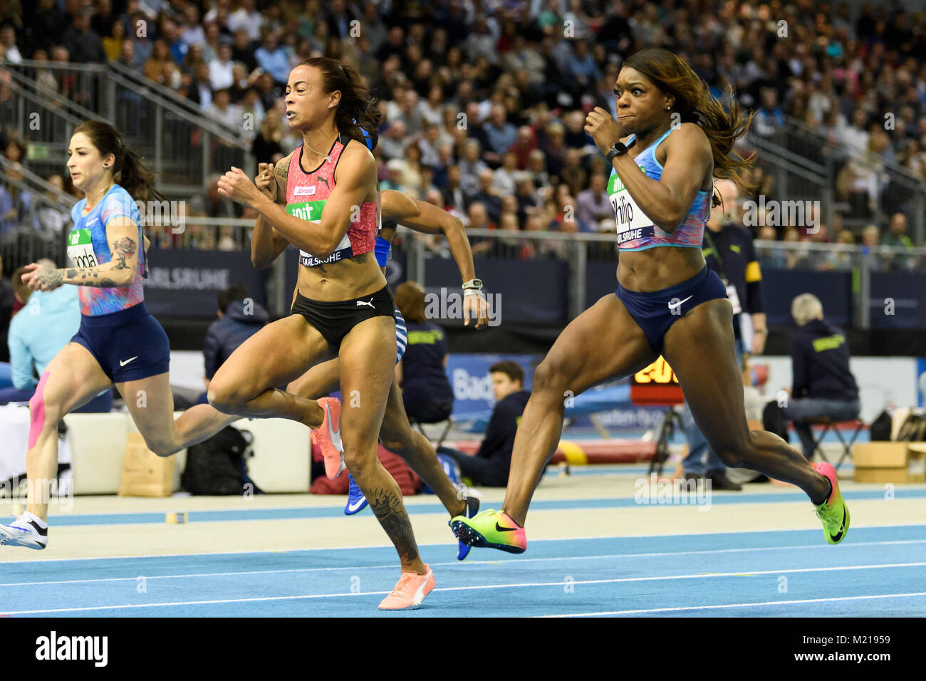 Karlsruhe, Deutschland. 03rd Feb, 2018. 60m Frauen: Siegerin ...