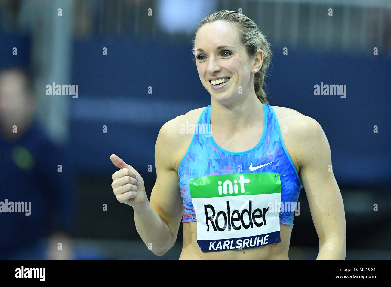Hurdler Cindy Roleder of Germany gestures at the Indoor Meeting ...