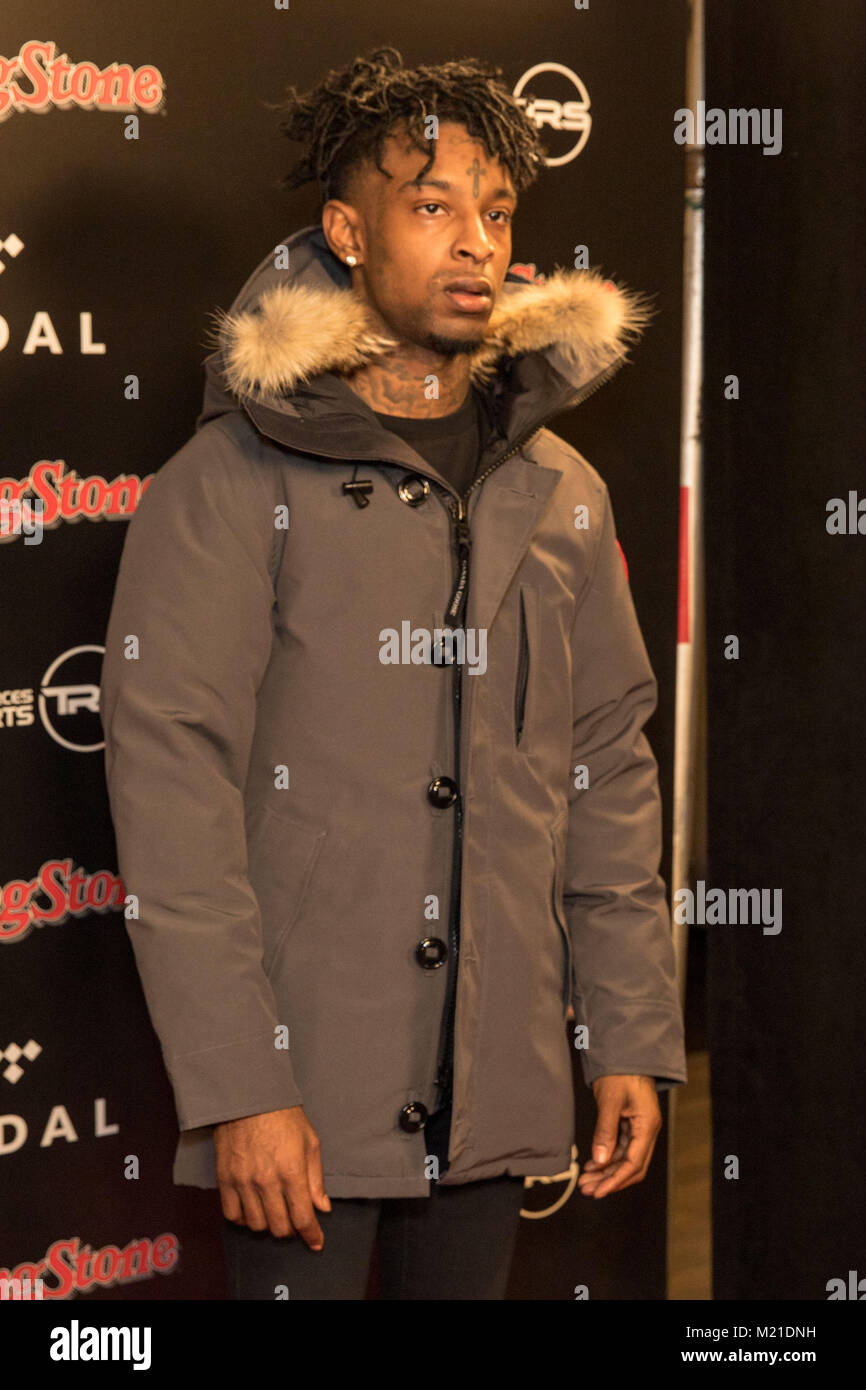 Minneapolis, Minnesota, USA. 2nd Feb, 2018. Rapper 21 SAVAGE (SHAYAA BIN ABRAHAM-JOSEPH) poses ...
