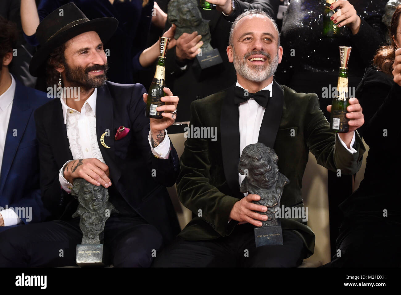 Singer Jose Miguel Conejo Torres " Leiva " and actor Javier Gutierrez ...
