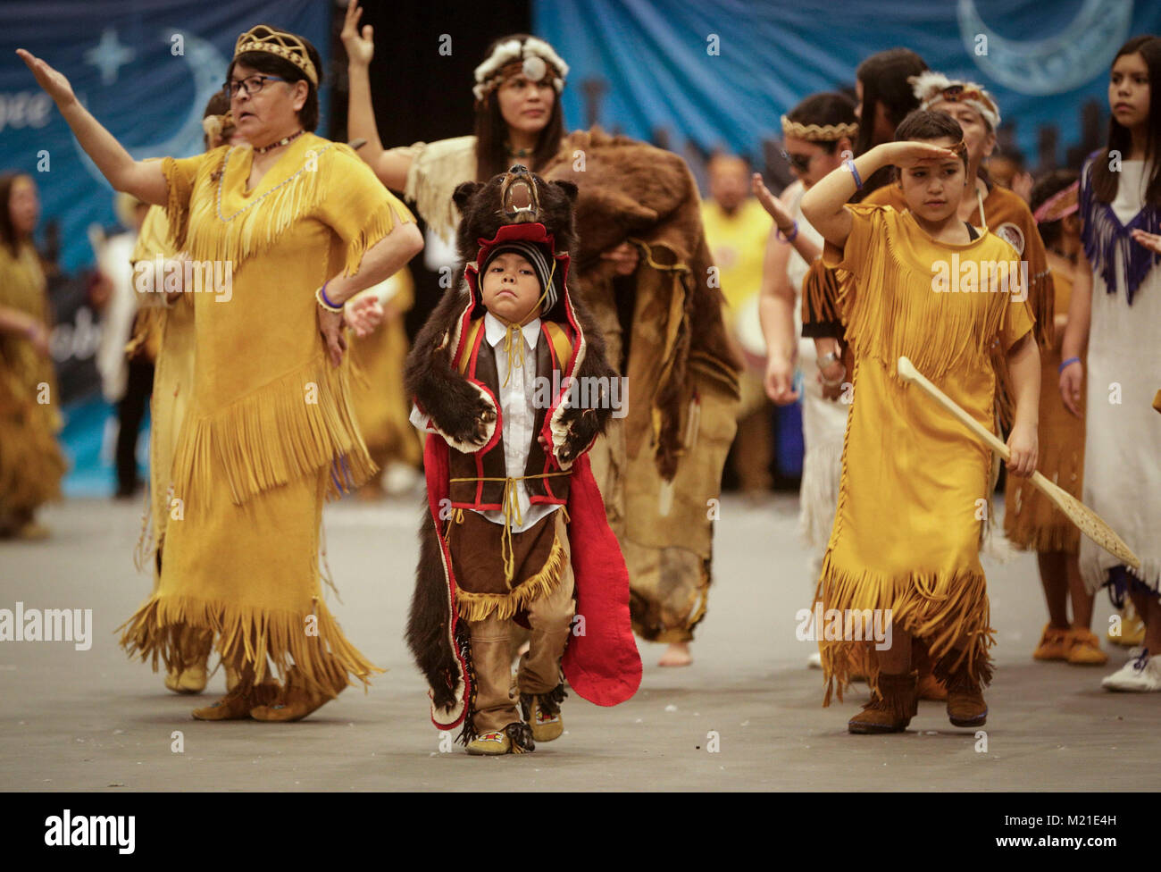 Vancouver, Canada. 3rd Feb, 2018. Indigenous community perform during ...
