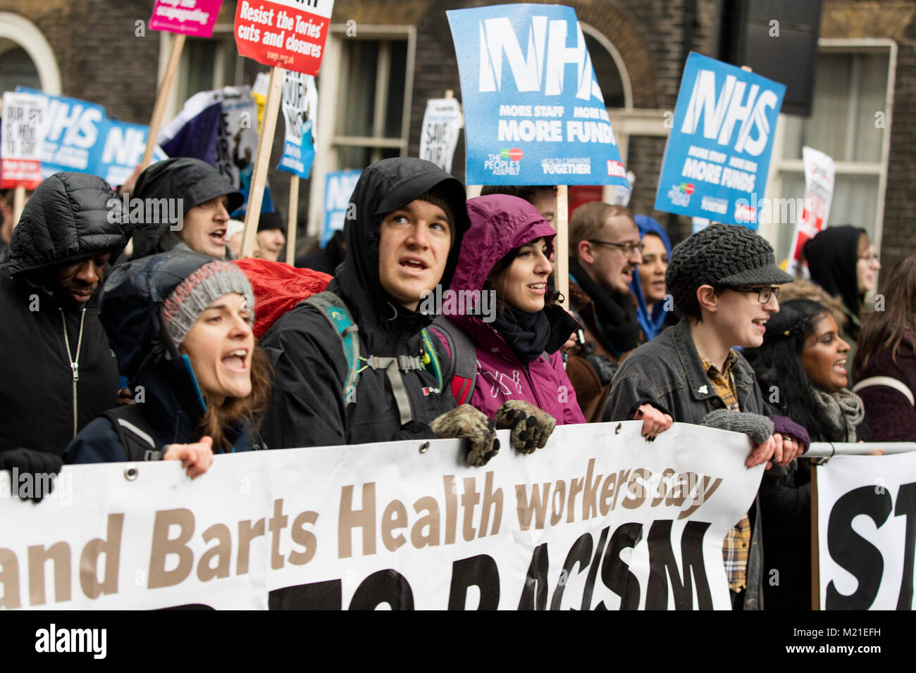 Protesters and campaigners on a save the NHS march in central London ...
