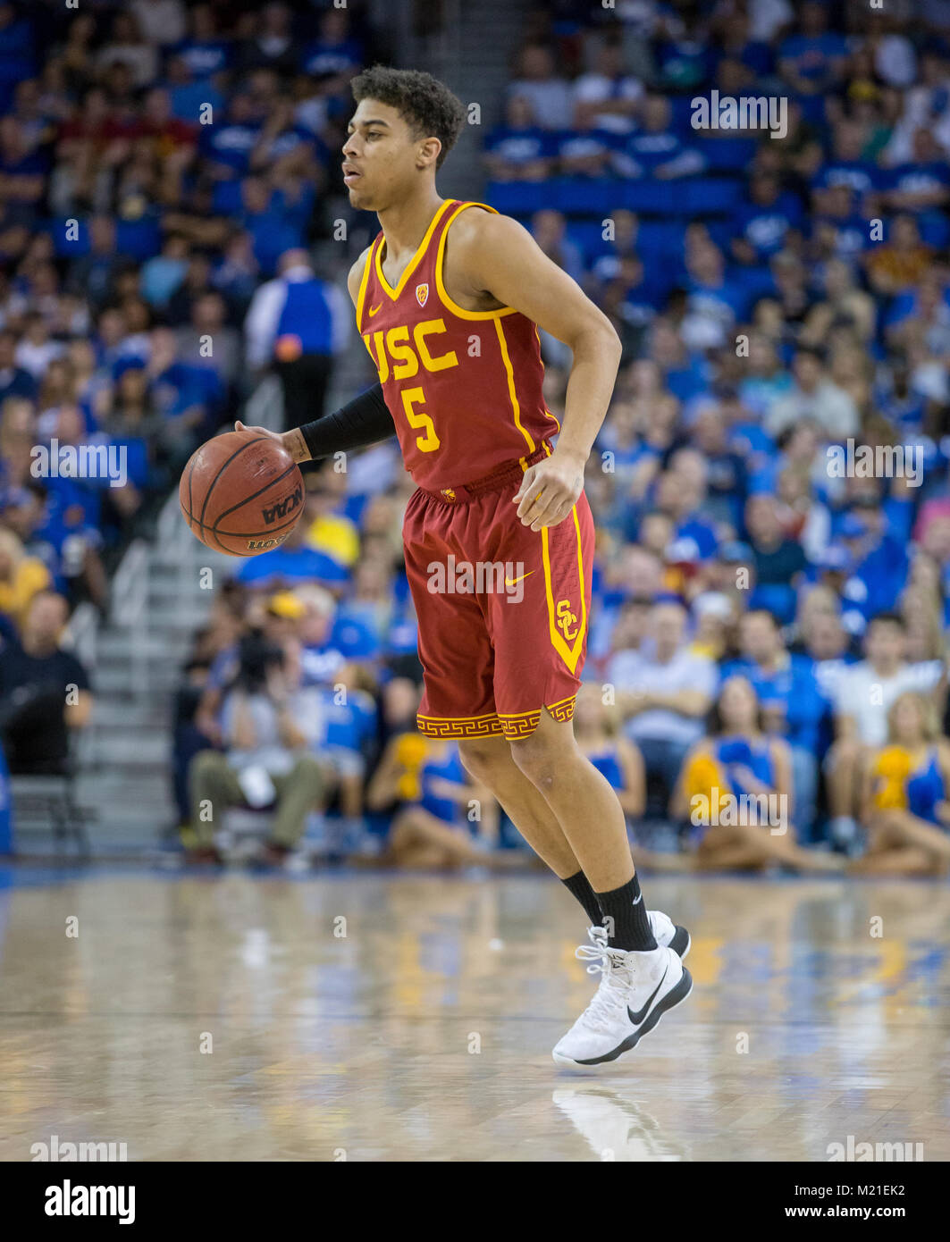 Westwood, CA. 3rd Feb, 2018. USC Trojans guard Derryck Thornton (5 ...