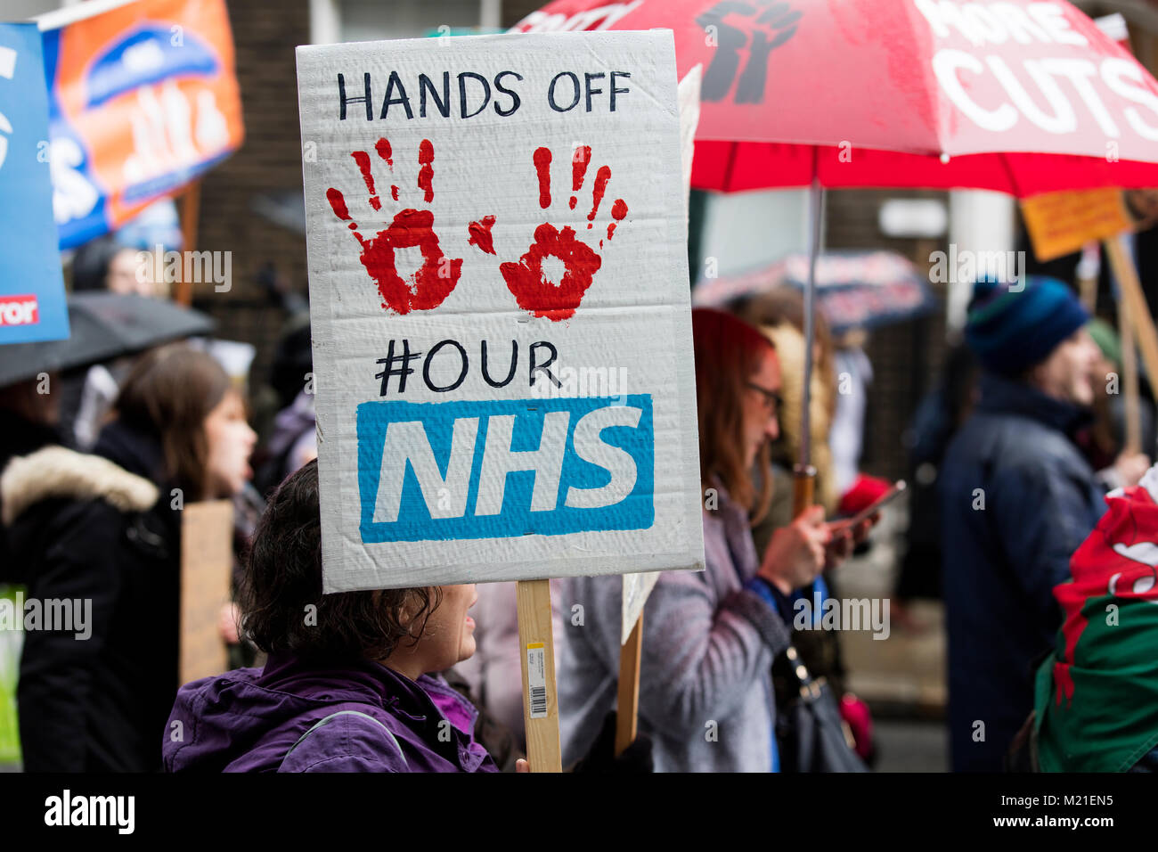 Protesters and campaigners on a save the NHS march in central London ...