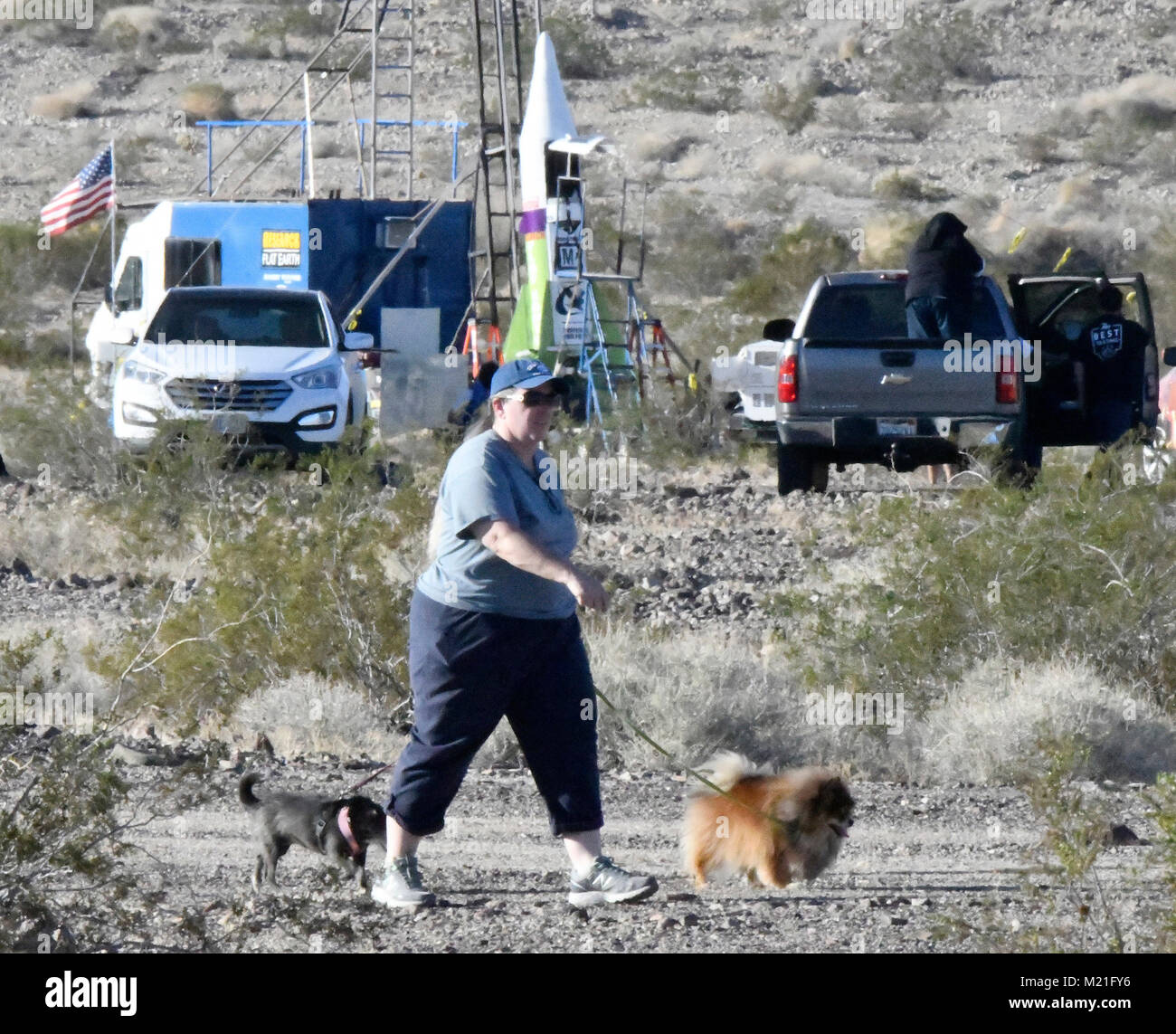 2-3-18. Amboy CA. ''Flat-Earther'' Mad Mike Hughes launch of his steam ...