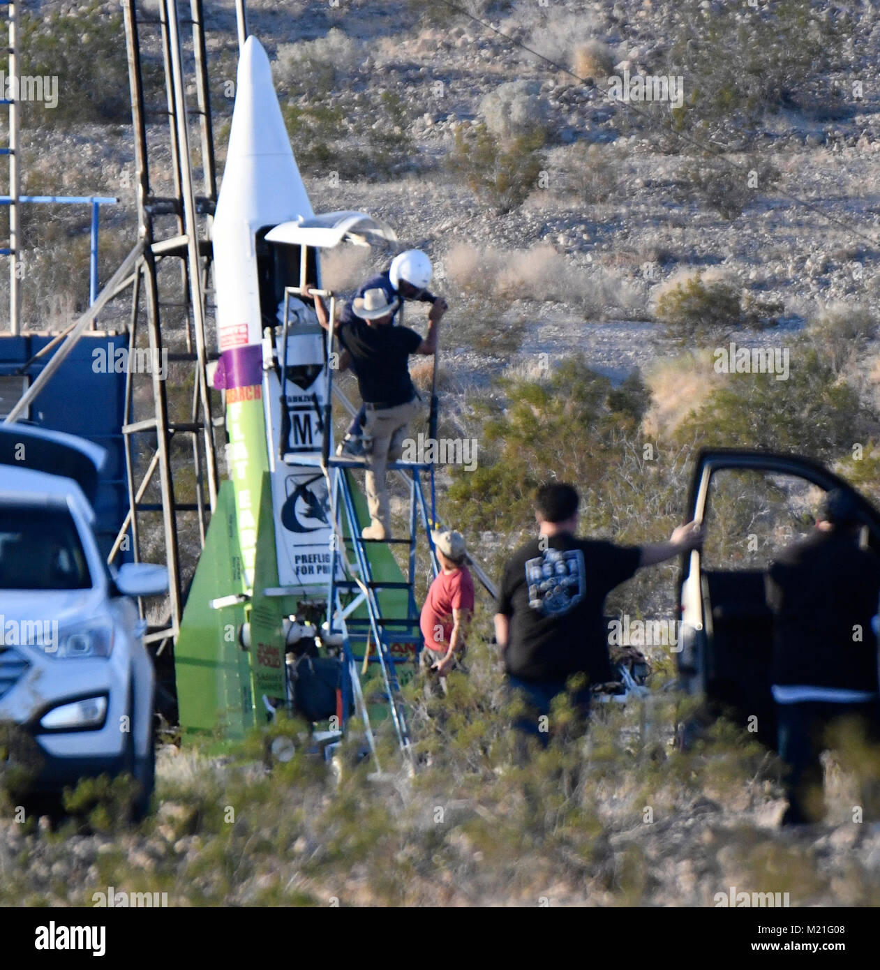 2-3-18. Amboy CA. ''Flat-Earther'' Mad Mike Hughes launch of his steam ...