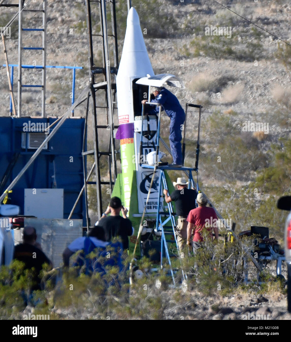 2-3-18. Amboy CA. ''Flat-Earther'' Mad Mike Hughes launch of his steam ...