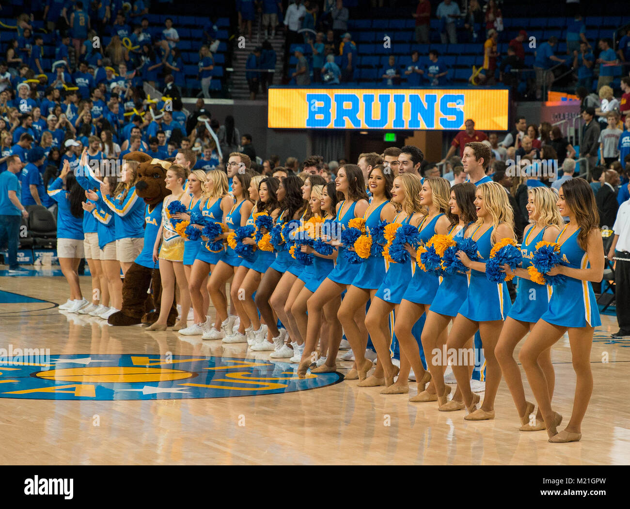 Los Angeles, CA, USA. 03rd Feb, 2018. The UCLA dance team gets ready to ...
